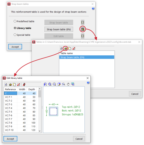 How to customise strap and tie beam tables - Learning | Cype