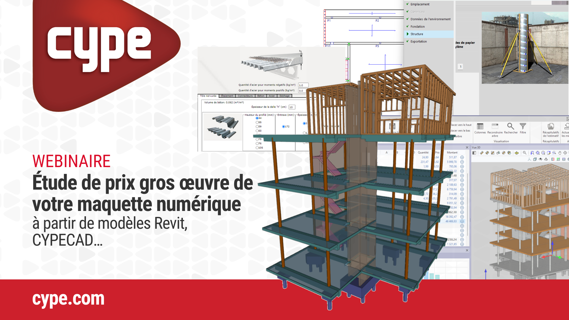 Étude de prix gros œuvre de votre maquette numérique à partir de modèles Revit, CYPECAD ...