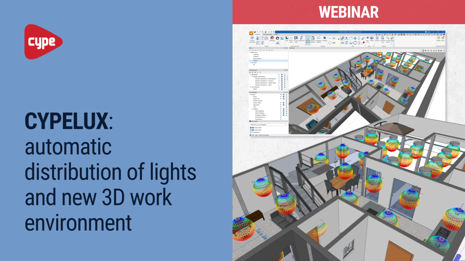 CYPELUX: automatic distribution of lights and new 3D work environment - Learning | Cype